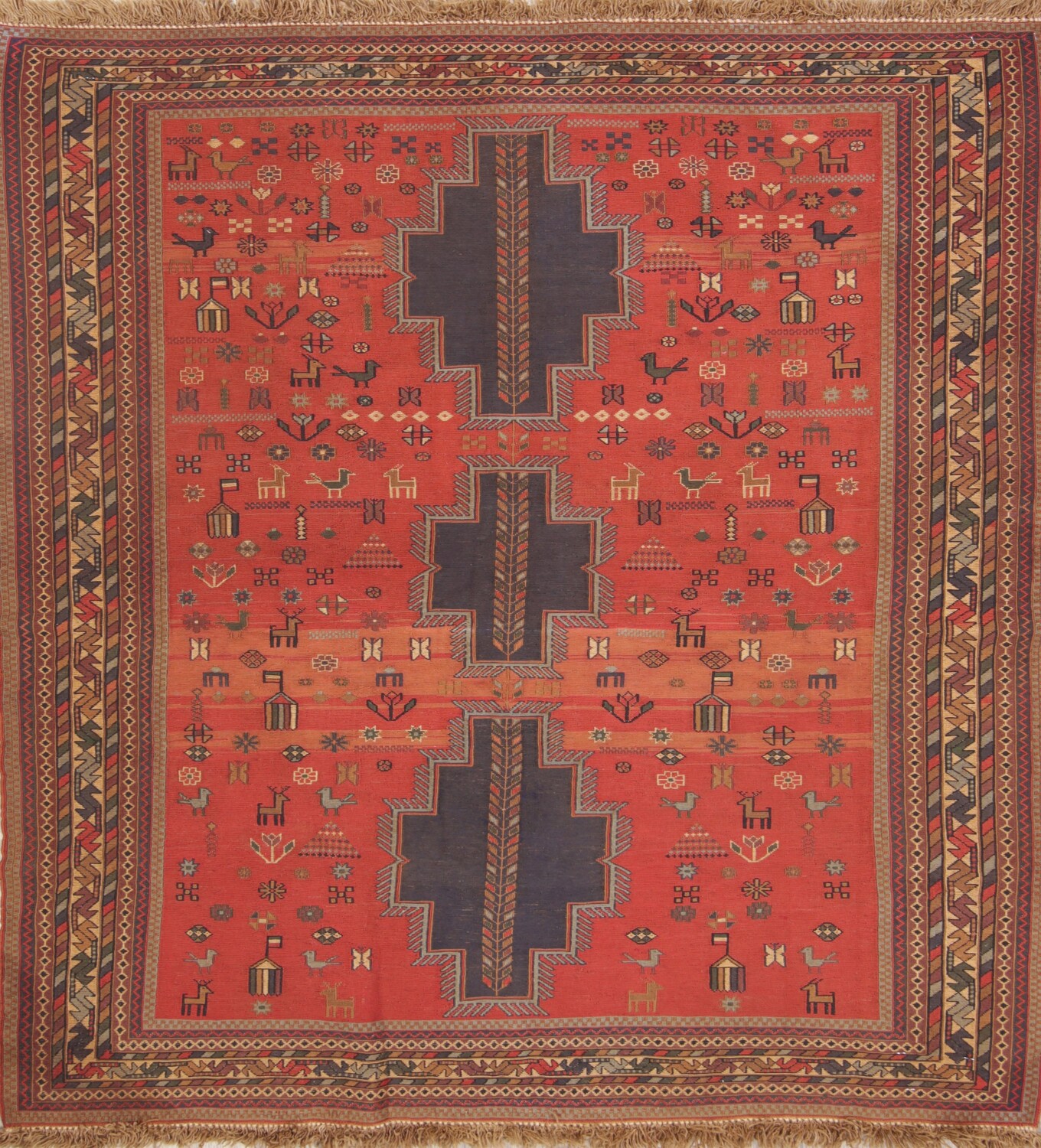 Geometric 4x6 Sumak Sirjan Kilim Suzani Persian Area Rug