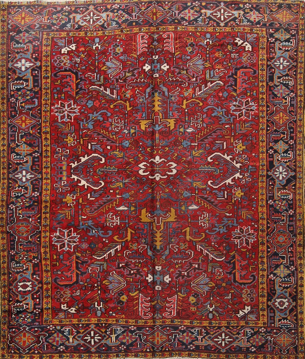 All-Over Square Red 8x9 Heriz Persian Area Rug