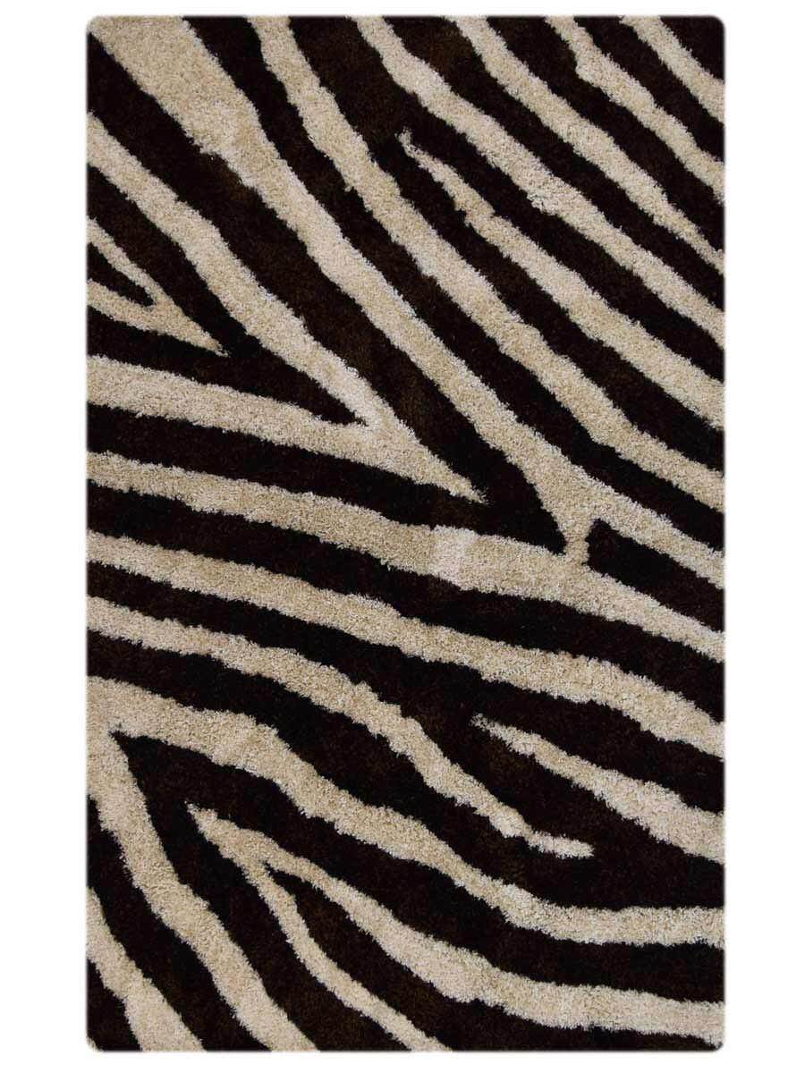 Zebra Print Shaggy Indian Oriental Hand-Tufted Area Rug