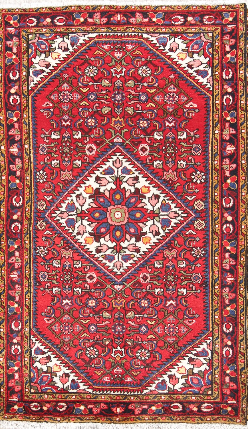 Red Geometric Hamedan Persian Area Rug 3x6