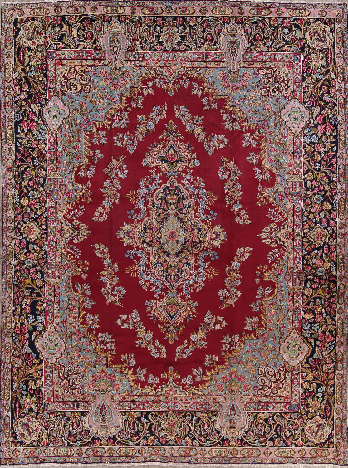 Vintage Red Floral Kerman Persian Area Rug 10x14