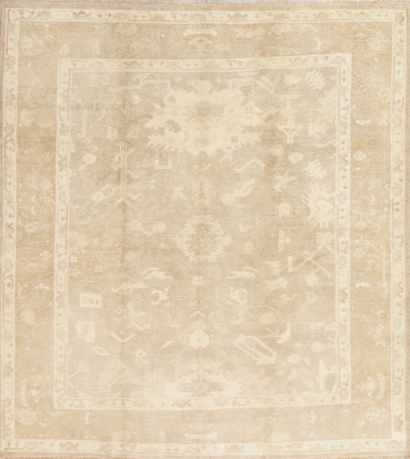 Vegetable Dye Muted Gold Oushak Turkish Square Rug Wool 9x9