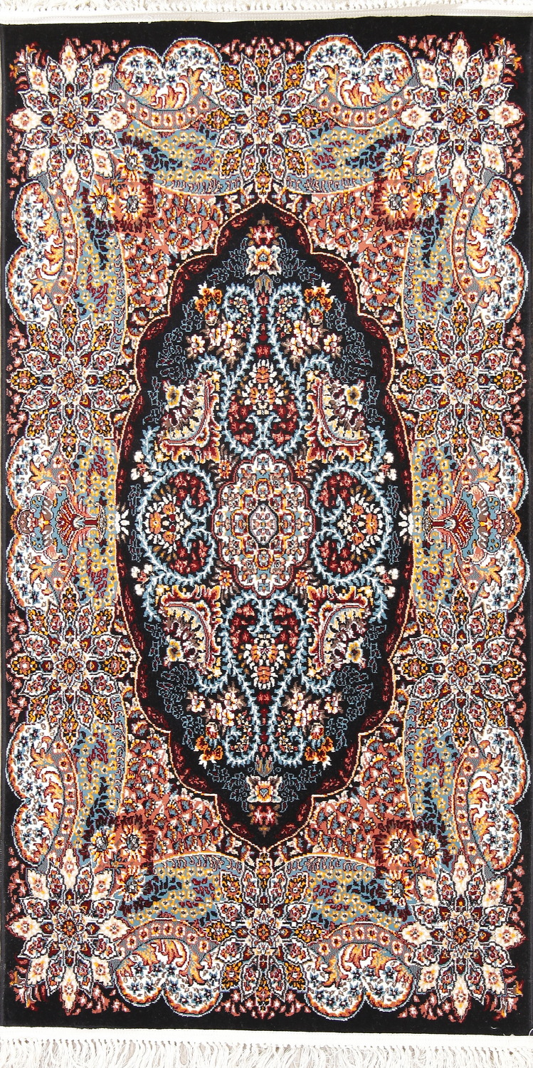 Black Floral Tabriz Turkish Oriental Rug