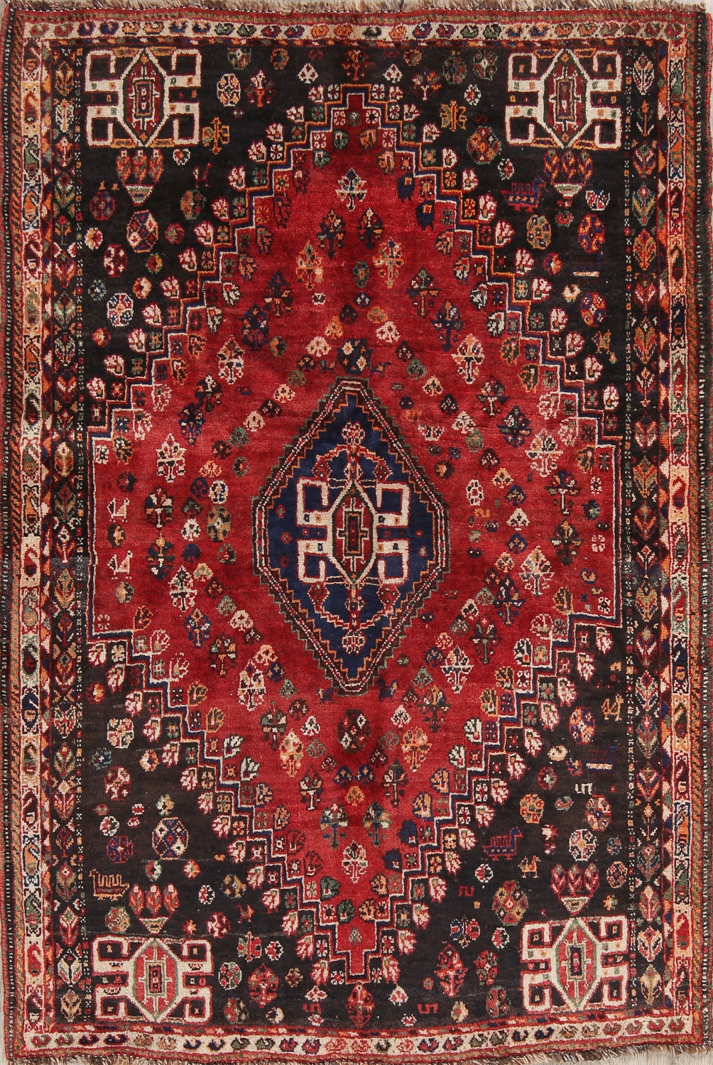Vintage Tribal Abadeh Persian Hand-Knotted 4x5 Wool Rug