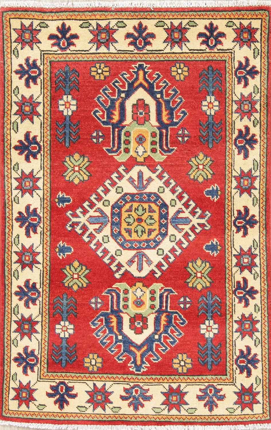 Geometric Kazak Pakistan Wool Rug 3x4