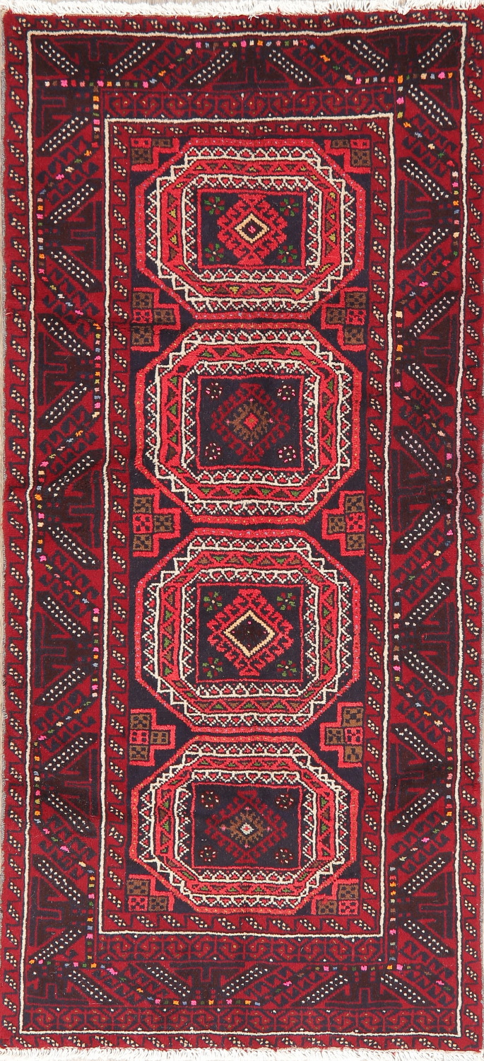 Navy Blue Geometric Balouch Afghan Oriental Rug 3x6