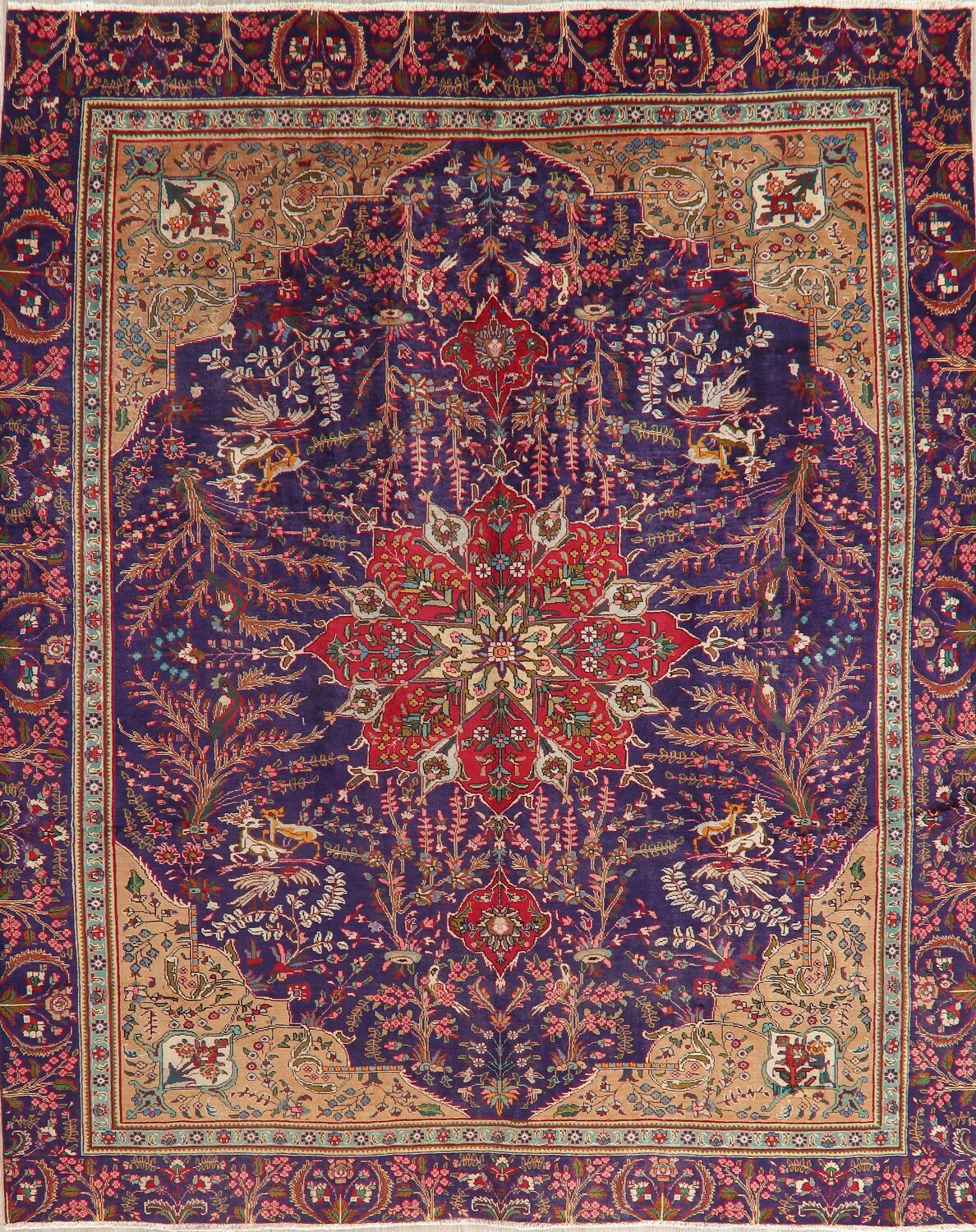 Vintage Floral Tabriz Persian Wool Area Rug 9x11