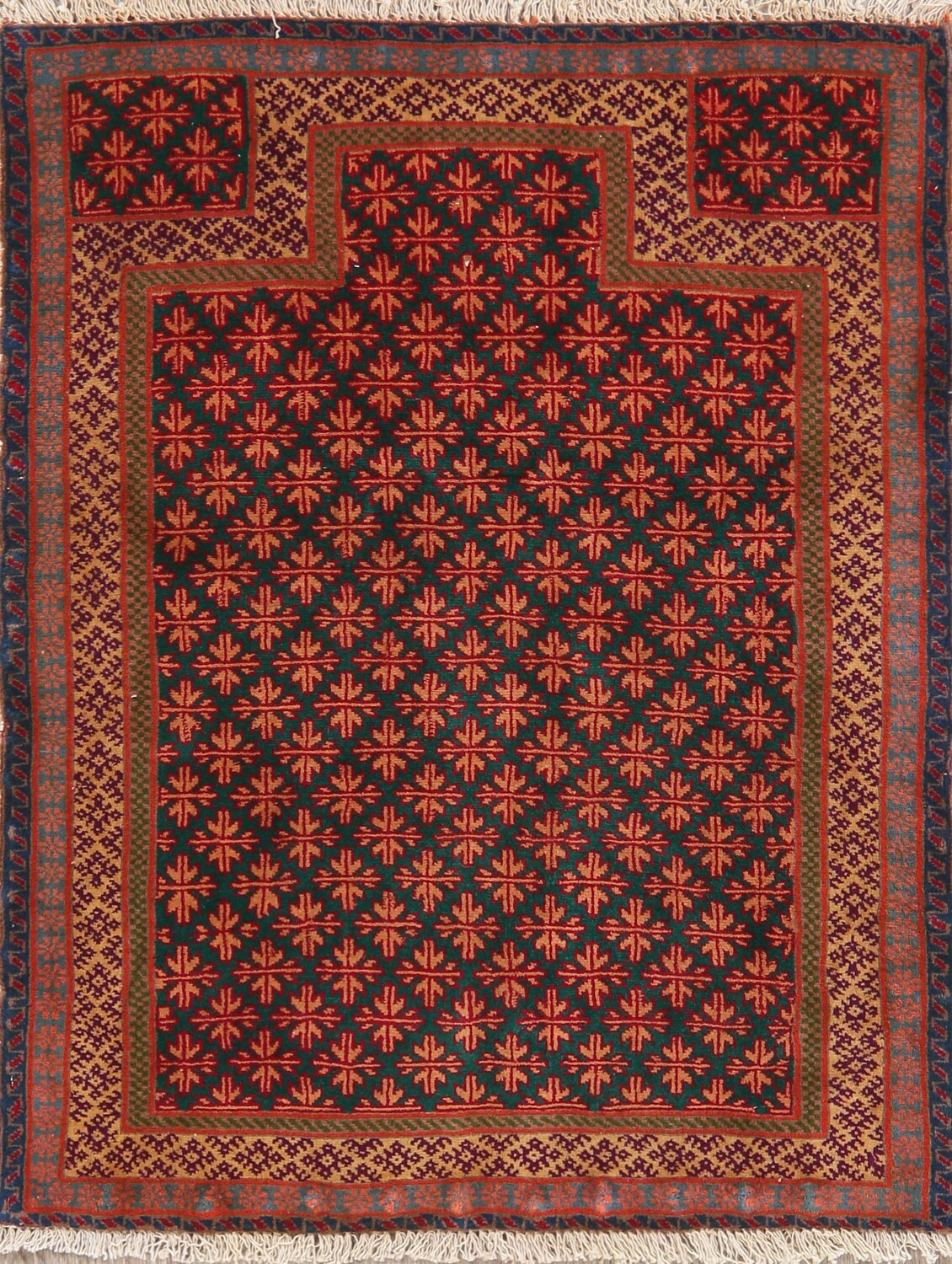 Green Geometric Bokhara Oriental Wool Rug 3x4