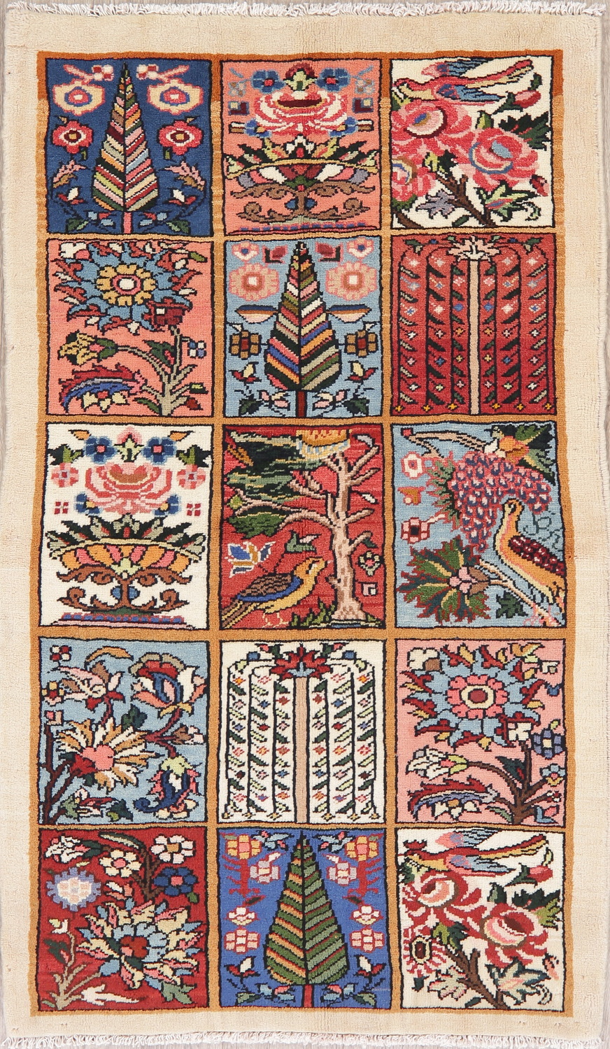 Animal Pictorial Patch-Work Bakhtiari Persian Wool Rug 4x6
