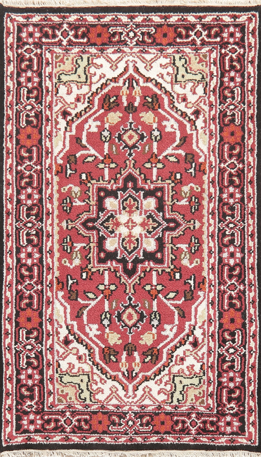 Red Geometric Heriz Indian Wool Rug 3x5