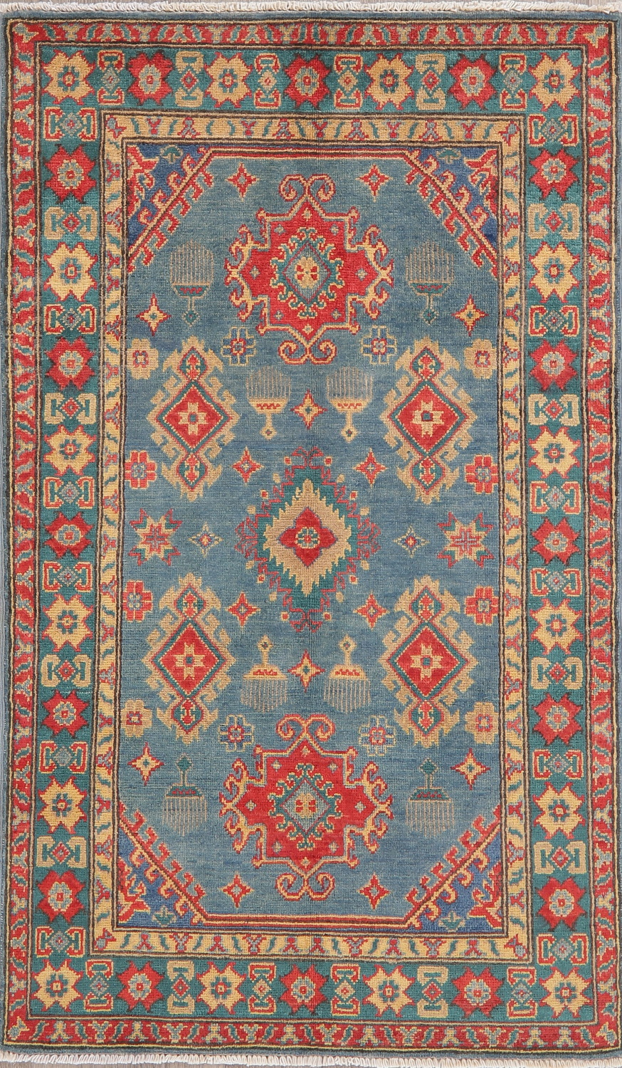 Blue Geometric Super Kazak Pakistan Wool Rug 3x5