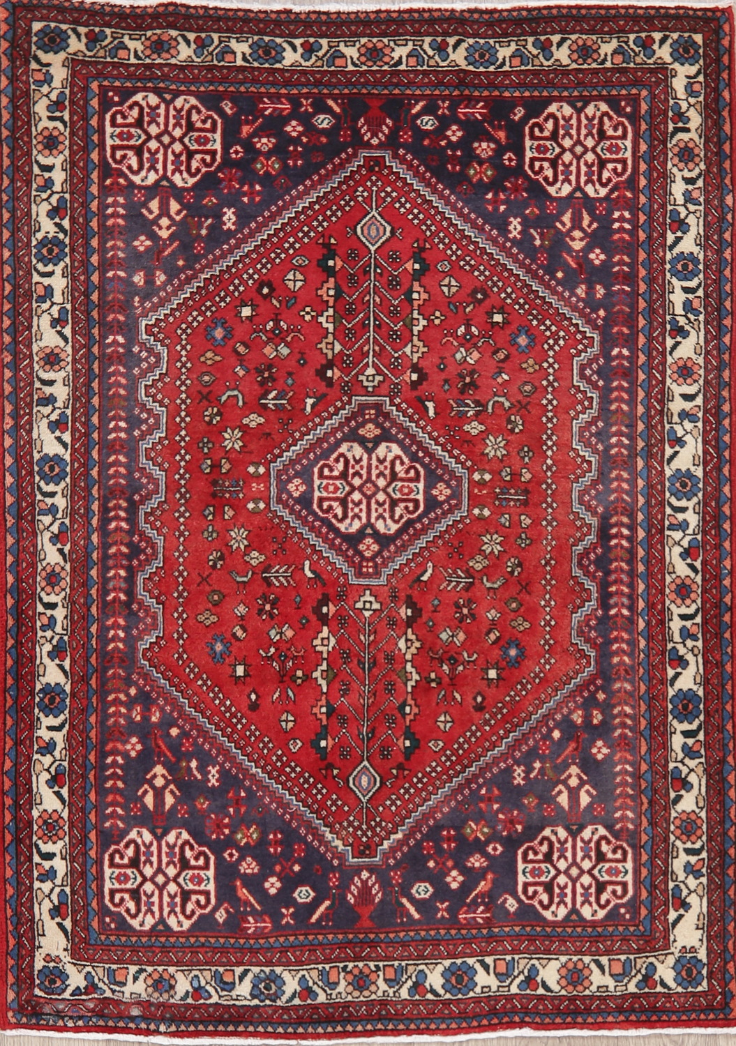 Vintage Tribal Red Abadeh Persian Area Rug 3x5