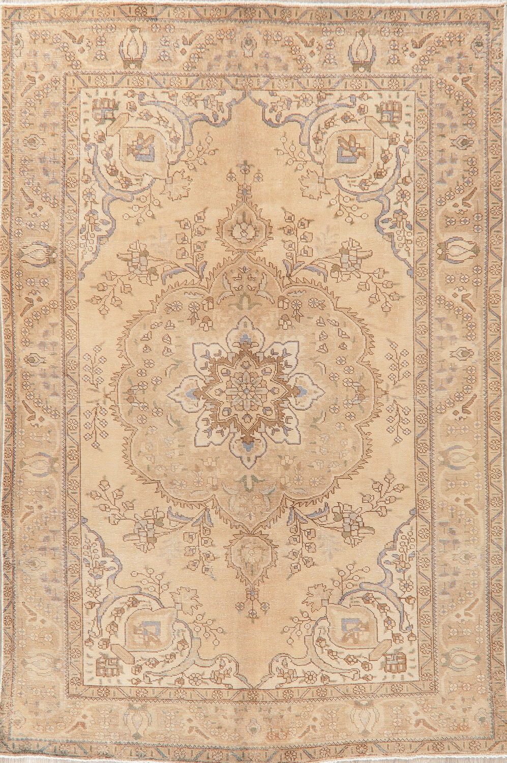 Muted Distressed Vintage Tabriz Persian Area Rug 6x10