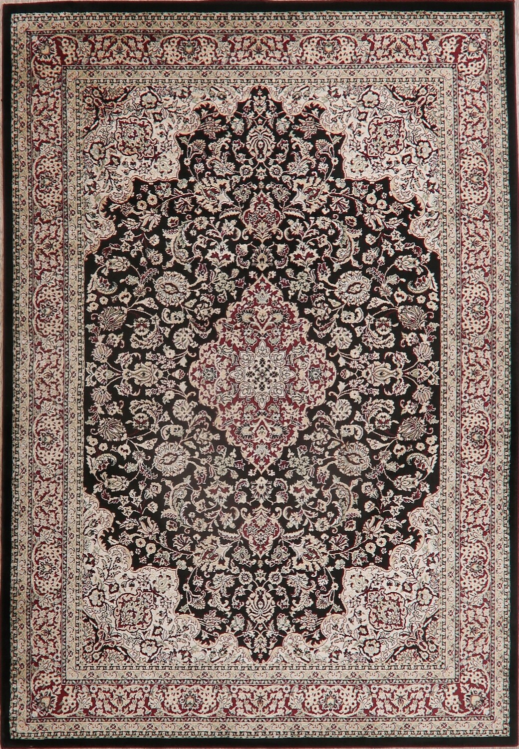 Traditional Black Floral Area Rug 5x7