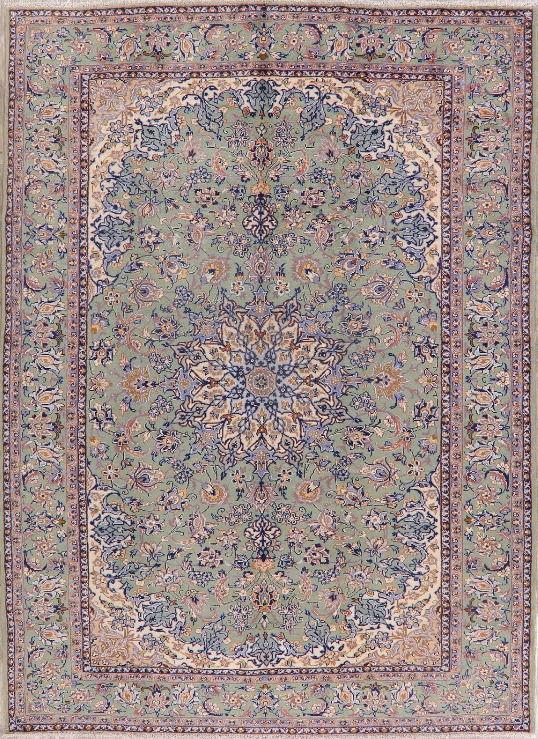 Vintage Green Floral Najafabad Persian Area Rug 8x11