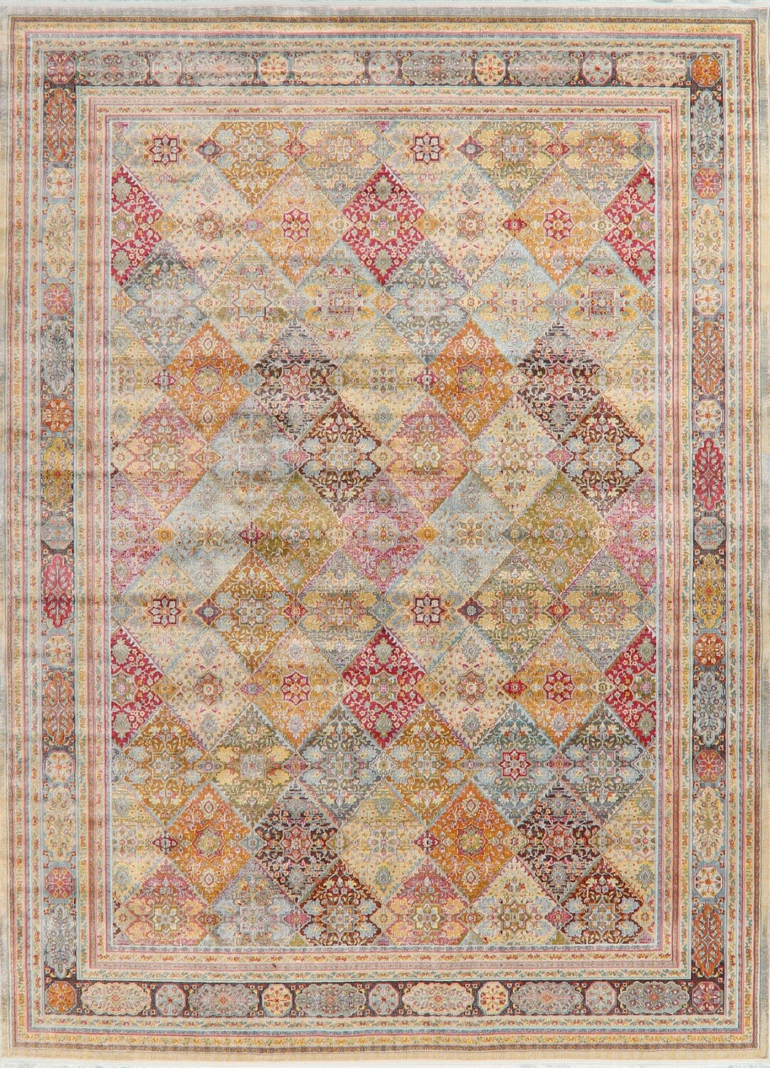 Vintage Garden Design Distressed Heat-Set Area Rugs