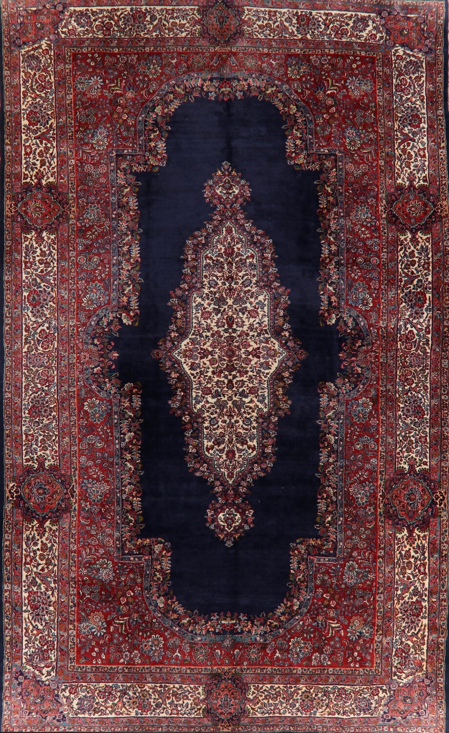Vintage Navy Floral Ghazvin Persian Large Rug 12x20