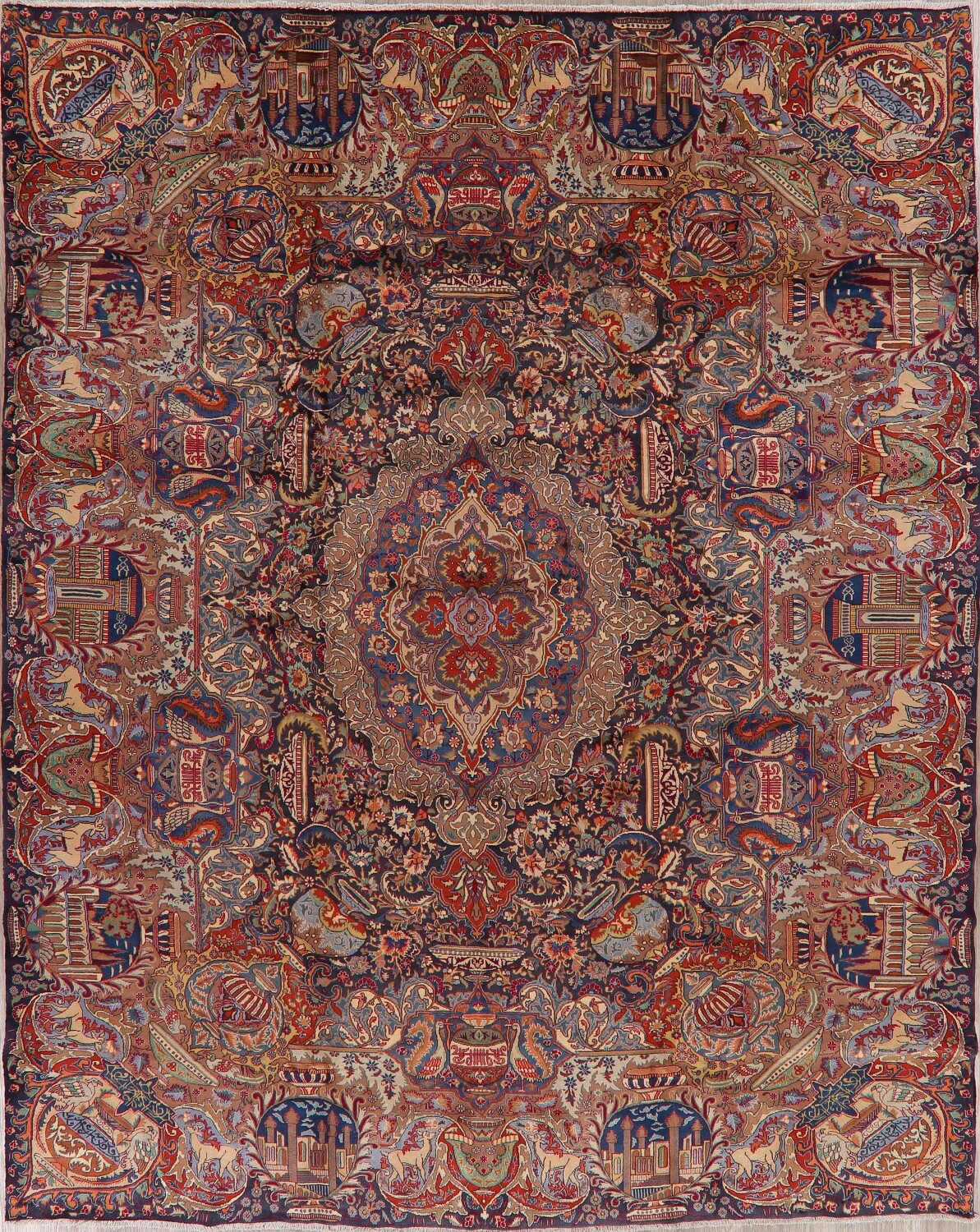 Vintage Dynasty Pictorial Kashmar Persian Area Rug 10x12