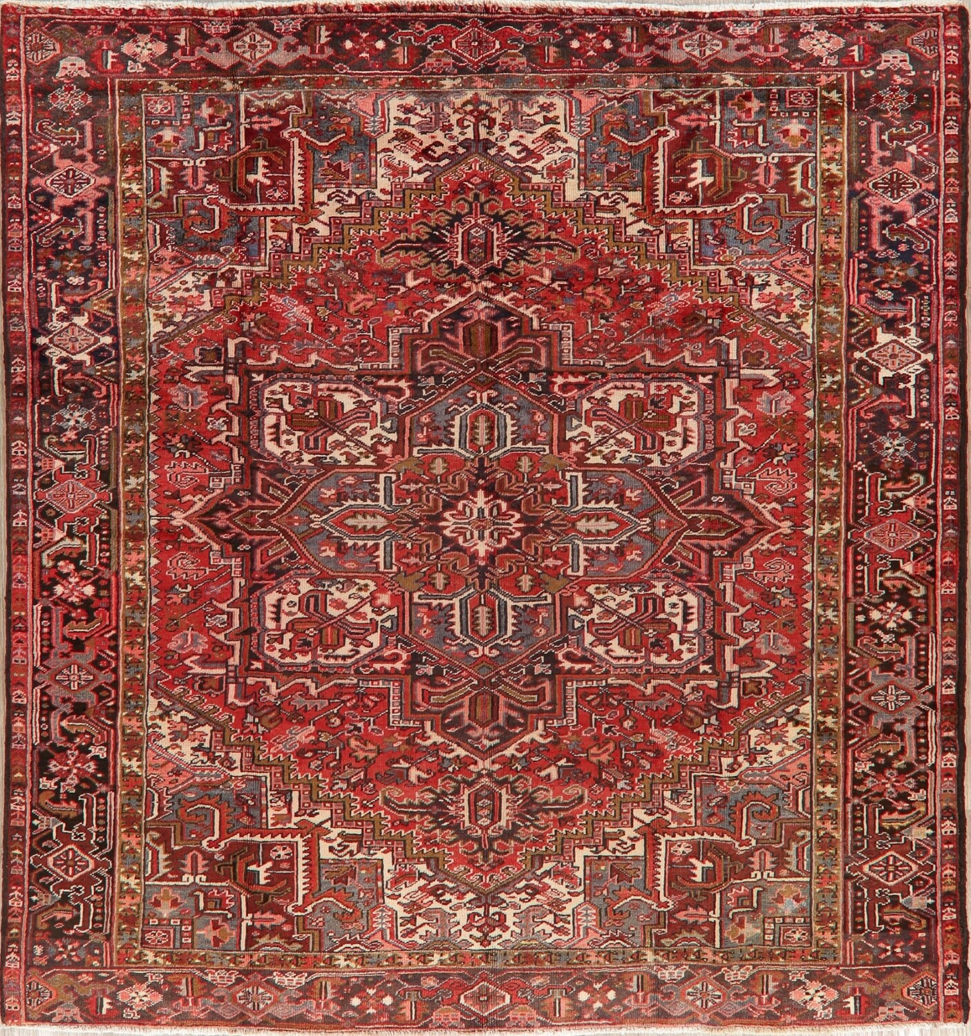 Vintage Geometric Red Heriz Persian Area Rug 8x9
