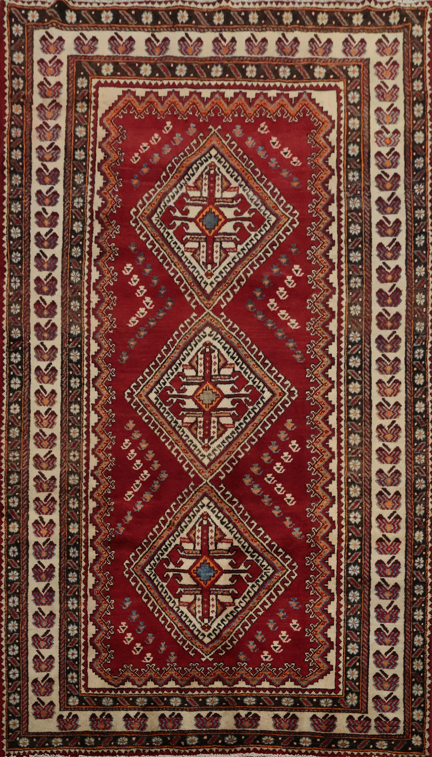 Intricate Heritage Rug with Striking Diamond Motif in Red & Cream 5x10