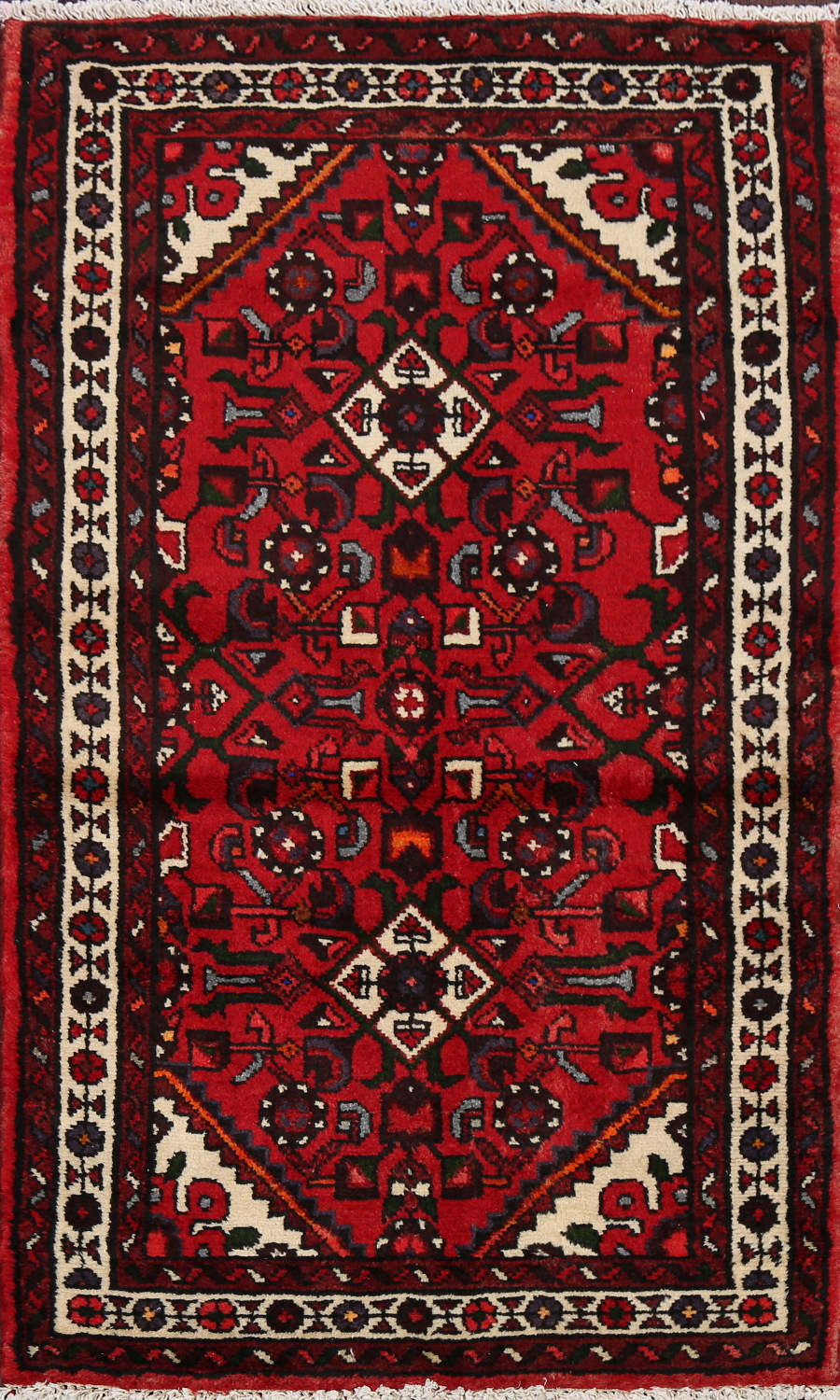 Geometric Red Hamedan Persian Area Rug 2x4