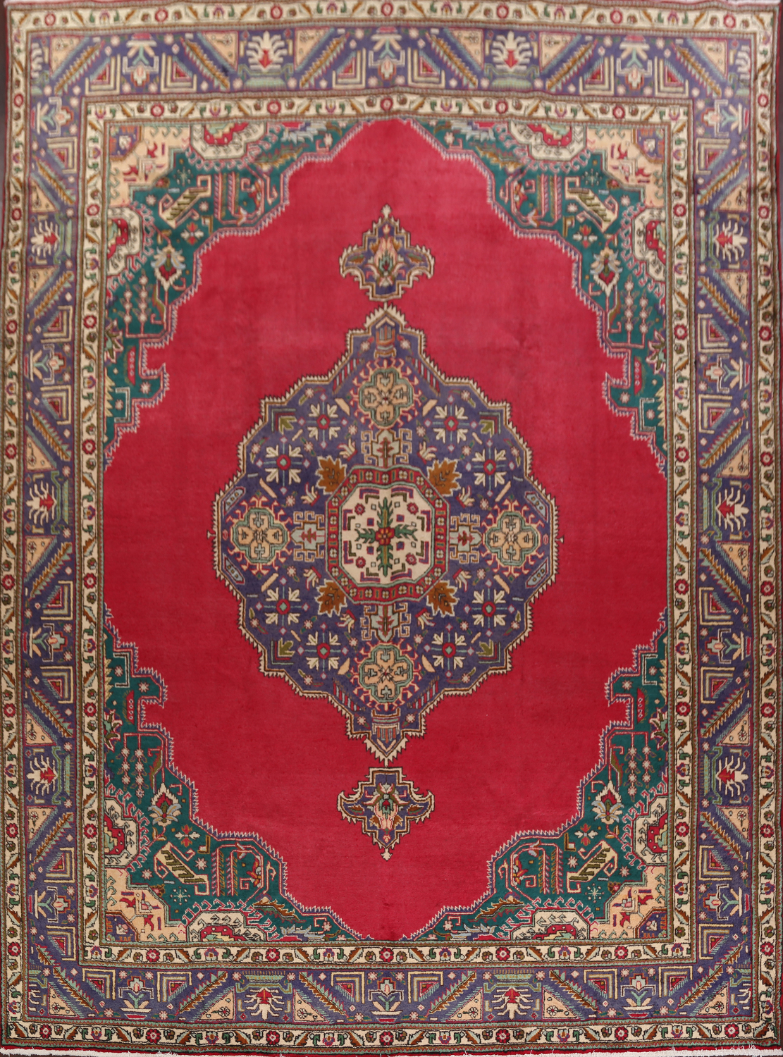 Geometric Red Tabriz Persian Area Rug 10x13
