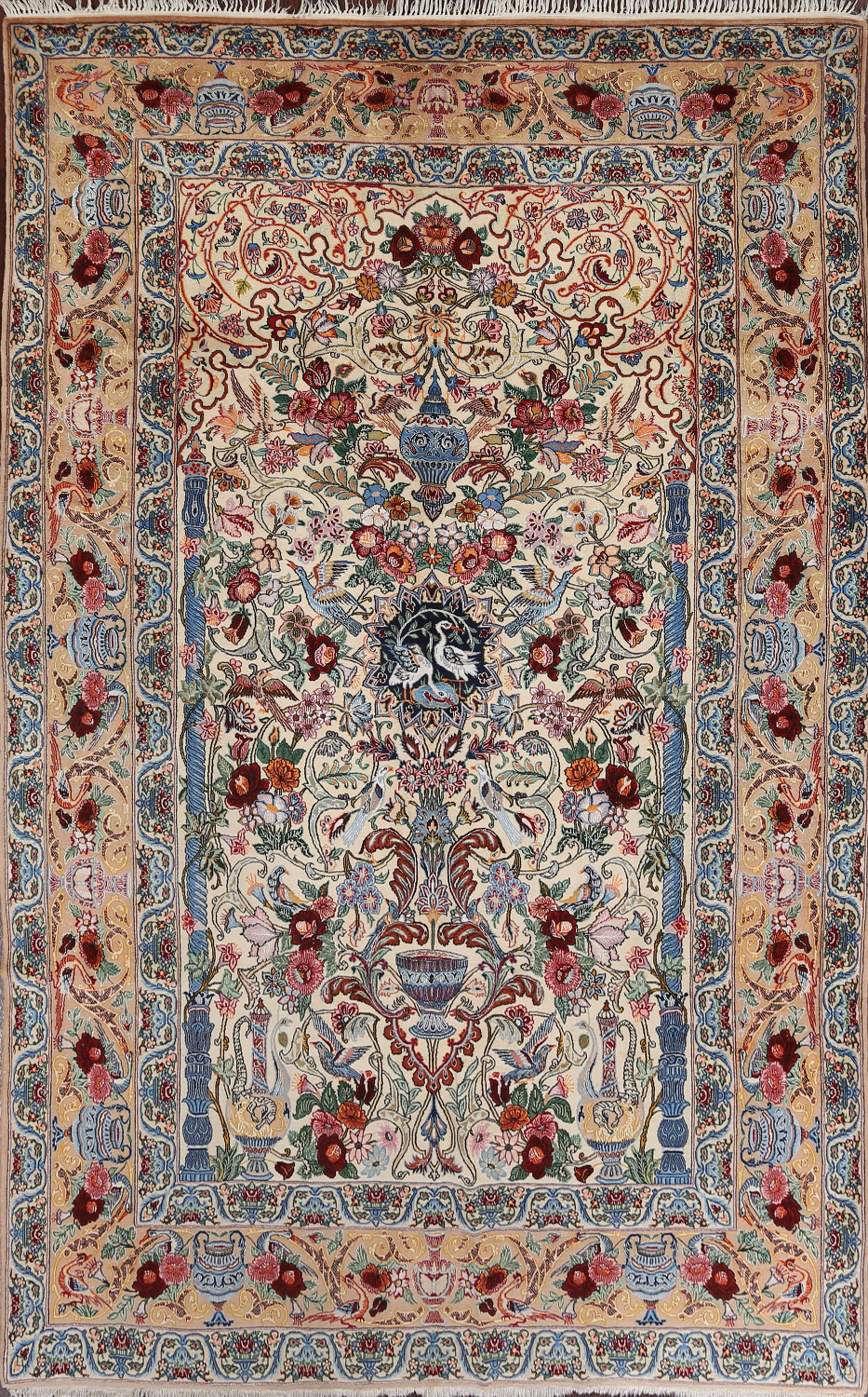 Vintage Wool & Silk Floral Isfahan Persian Area Rug 6x8