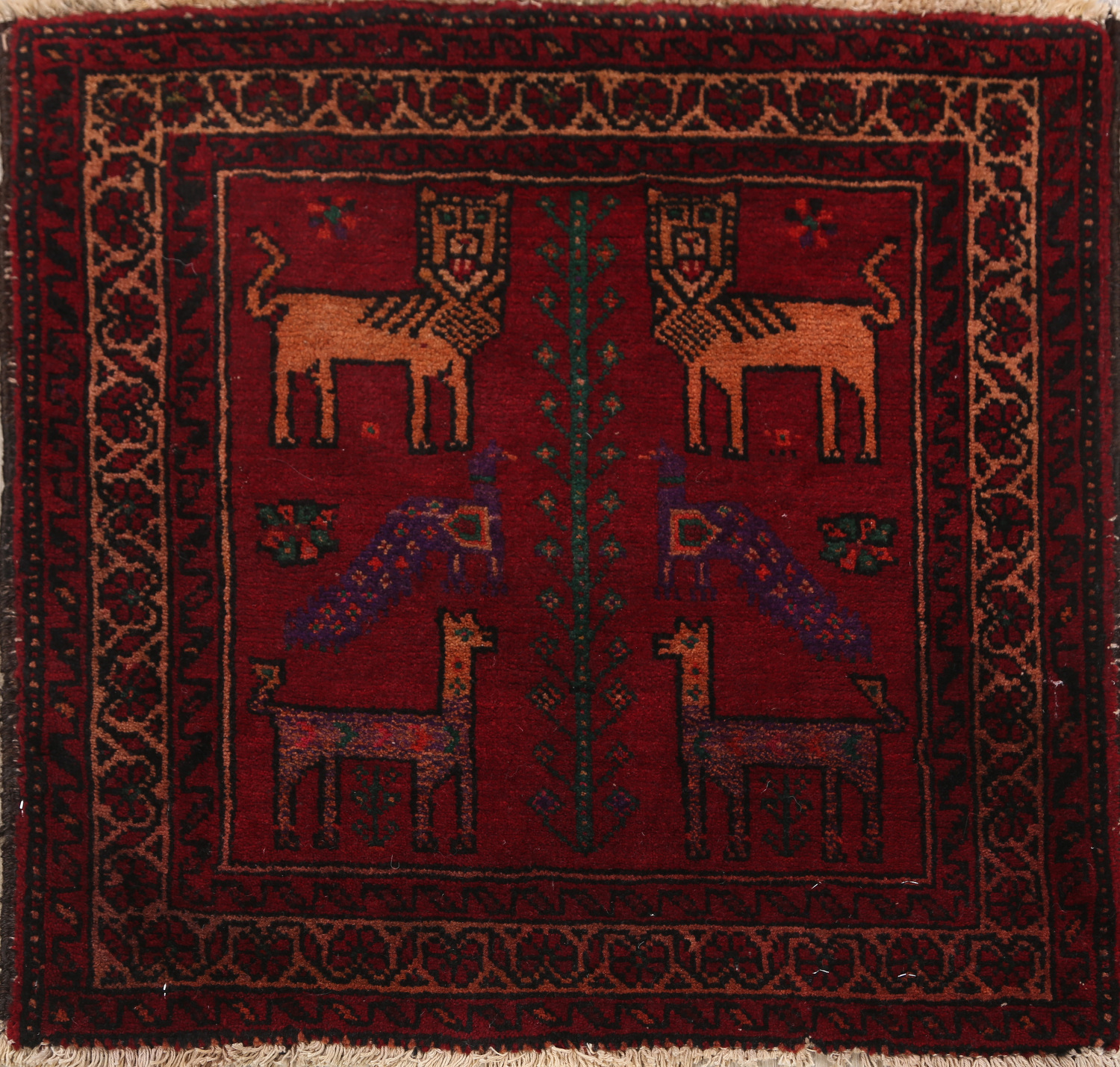 Animals Tribal Shiraz Persian Area Rug 2x2 Square