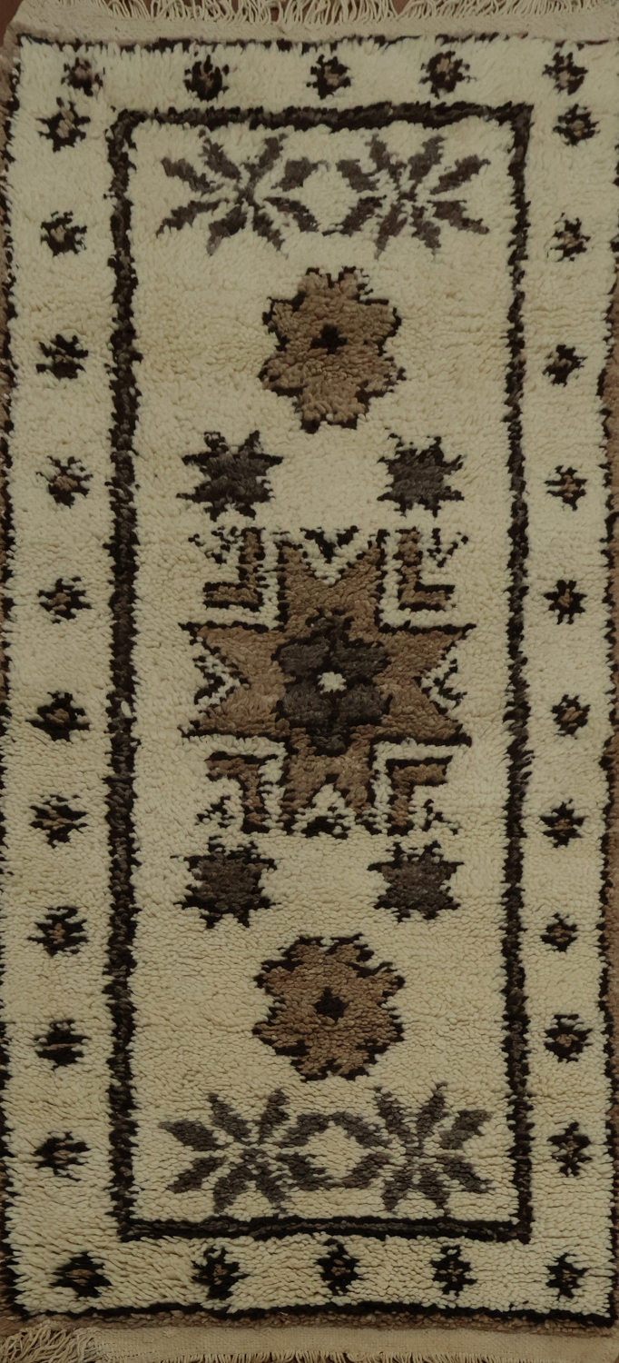Artistic Handmade Moroccan Rug 3x6 in Neutral Colors and Patterns