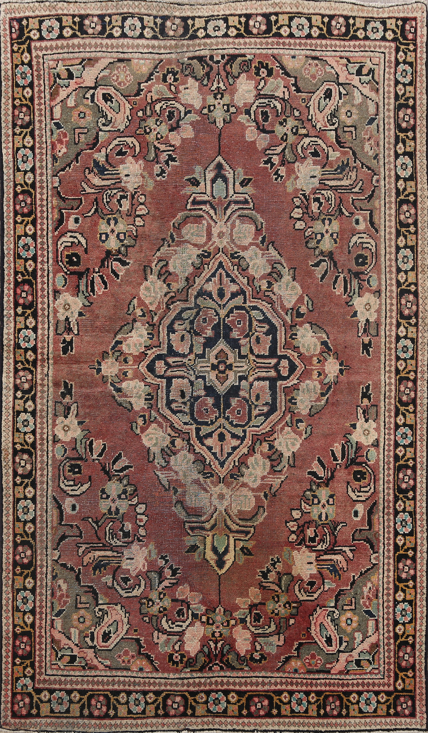 Antique Floral Wool Mahal Persian Accent Rug 4x6