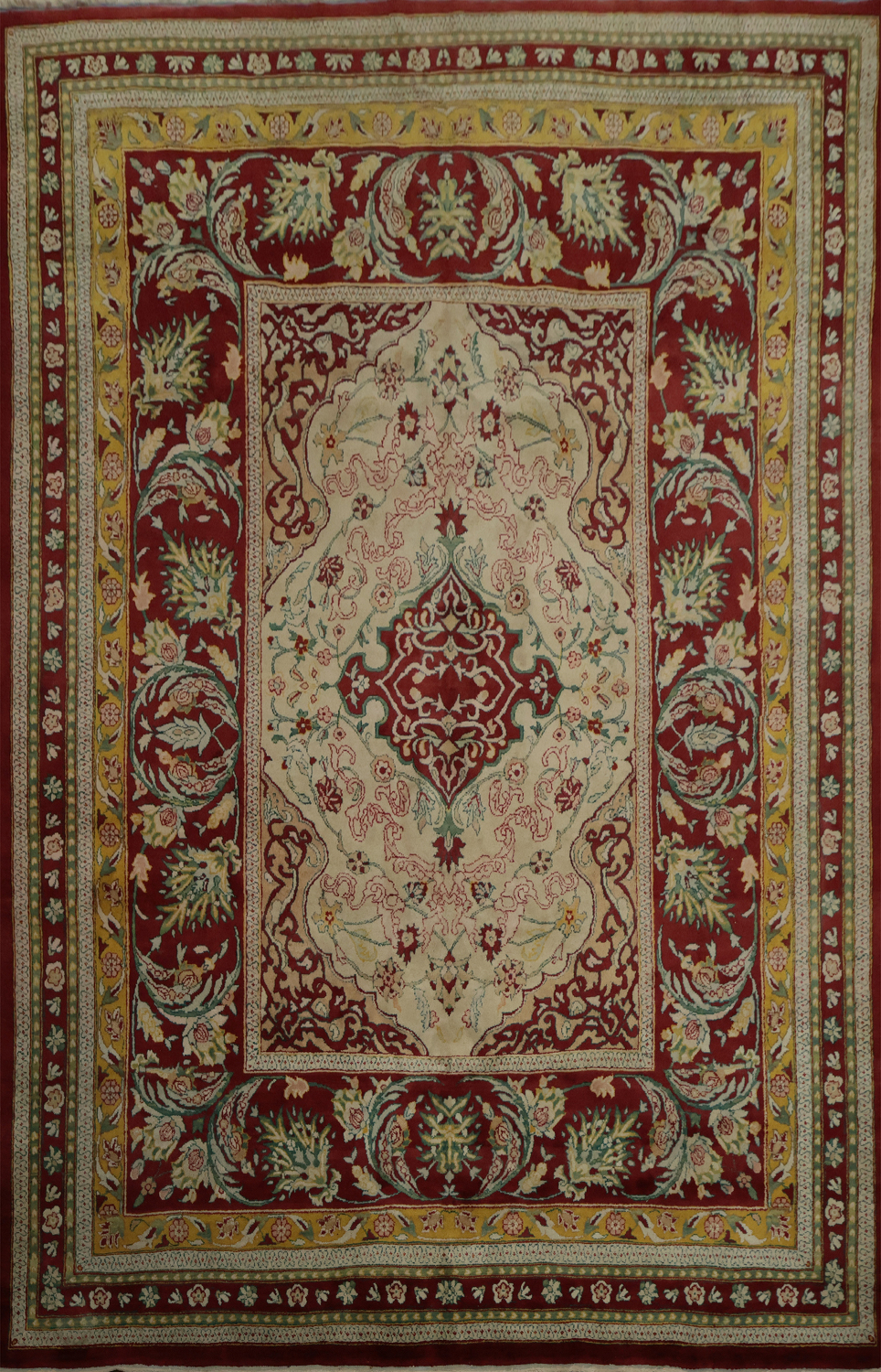 Sophisticated Red Border Art Deco Chinese Rug with Exquisite Floral ...