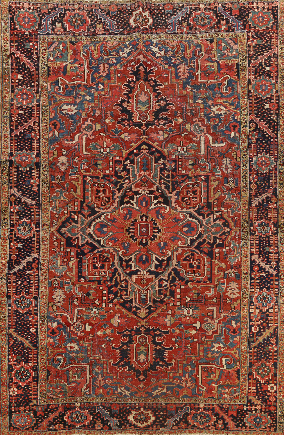 Pre-1900 Vegetable Dye Heriz Serapi Persian Area Rug 8x11