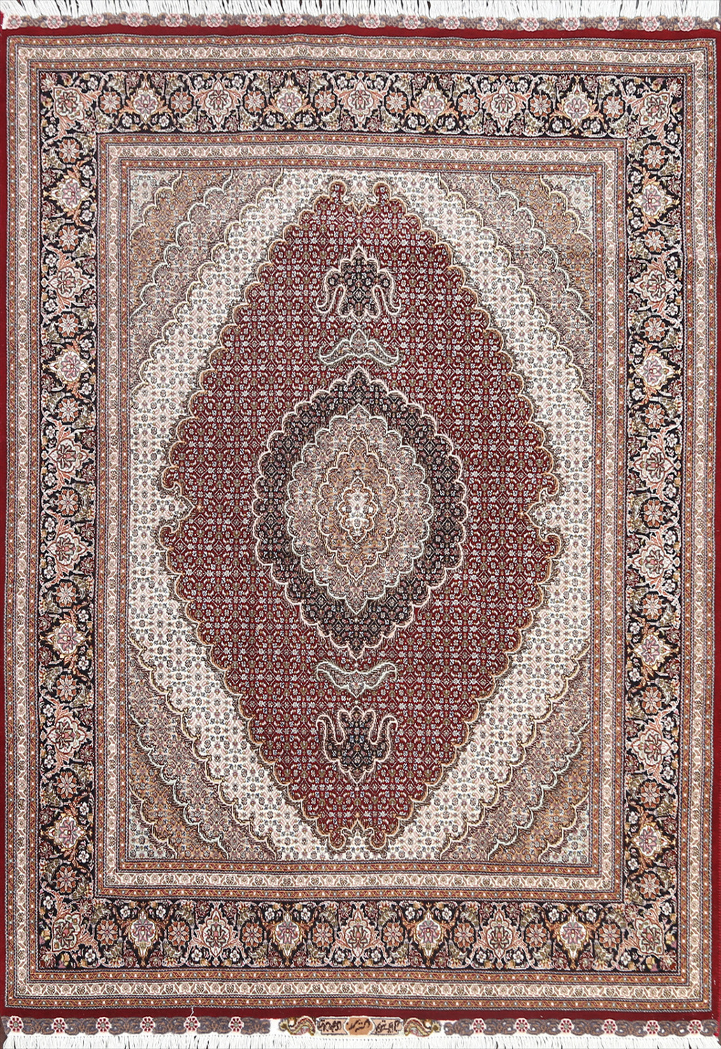Signed Tabriz Mahi Persian Area Rug 5x7