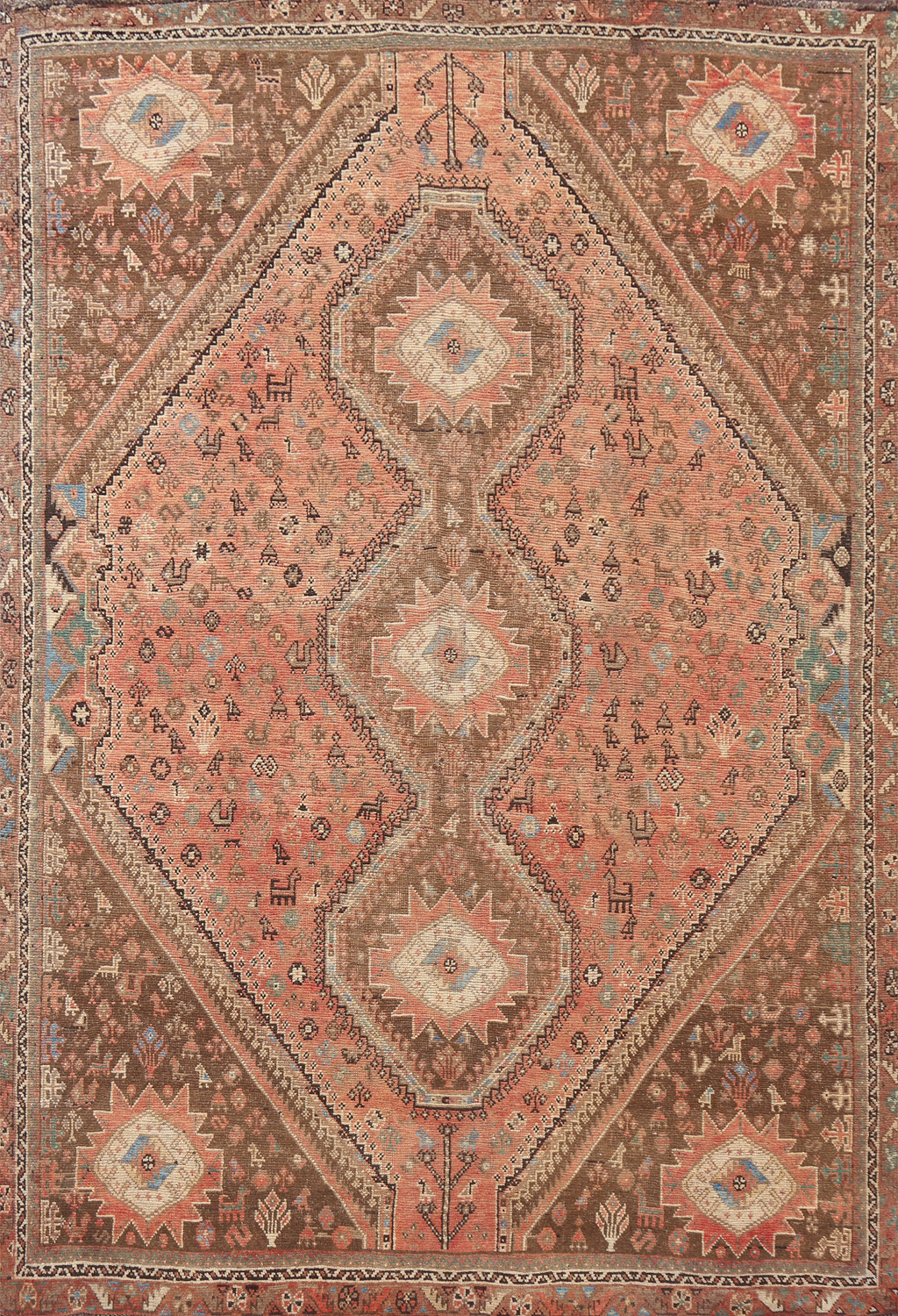 Antique Shiraz Wool Persian Area Rug 7x9