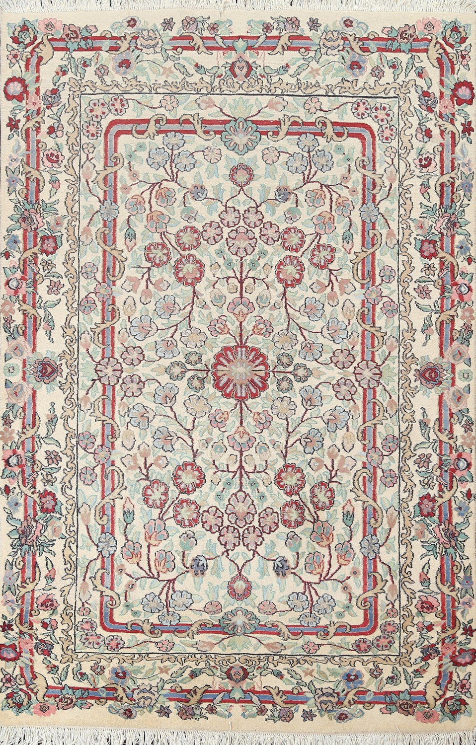 Vegetable Dye Ivory Aubusson Wool Area Rug 4x6