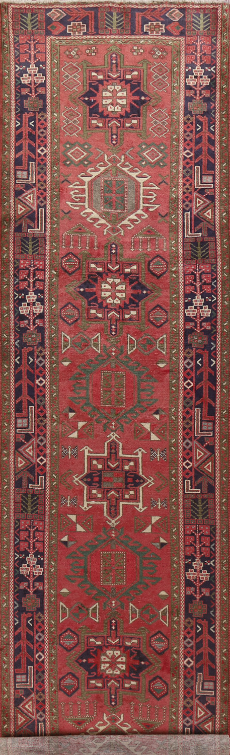 Hand-Knotted Heriz Persian Runner Rug 4x15