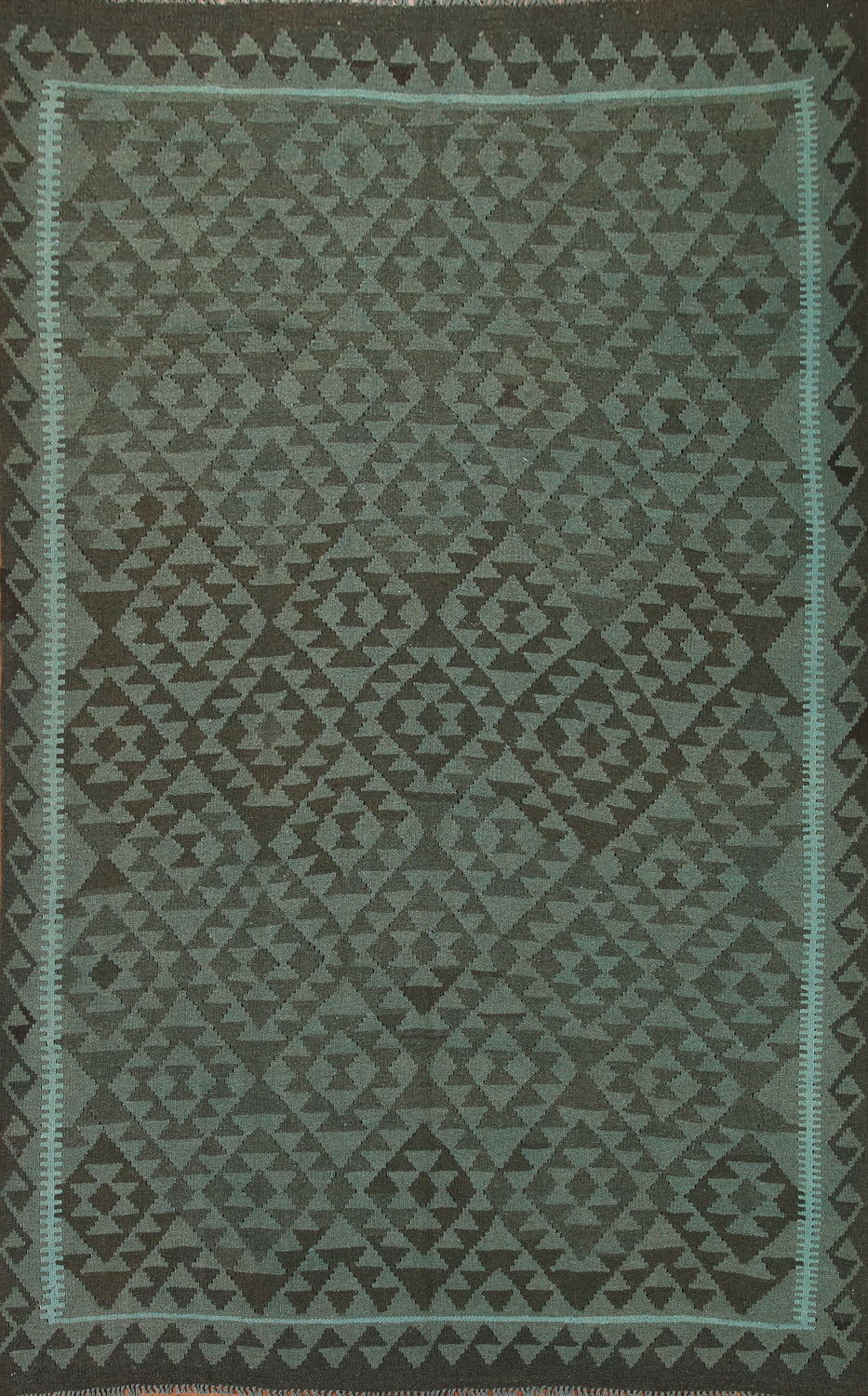 Green Wool Kilim Oriental Area Rug 7x9