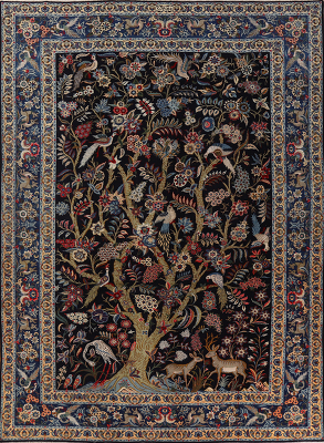 Vegetable Dye Animals Kashan Signed Persian Area Rug 10x13