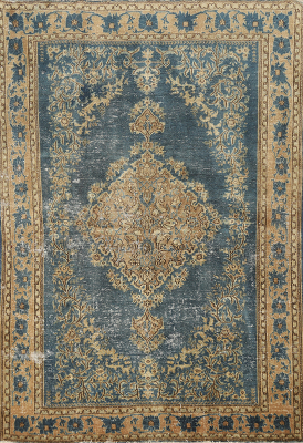 Blue Medallion Kerman Persian Rug 5x7