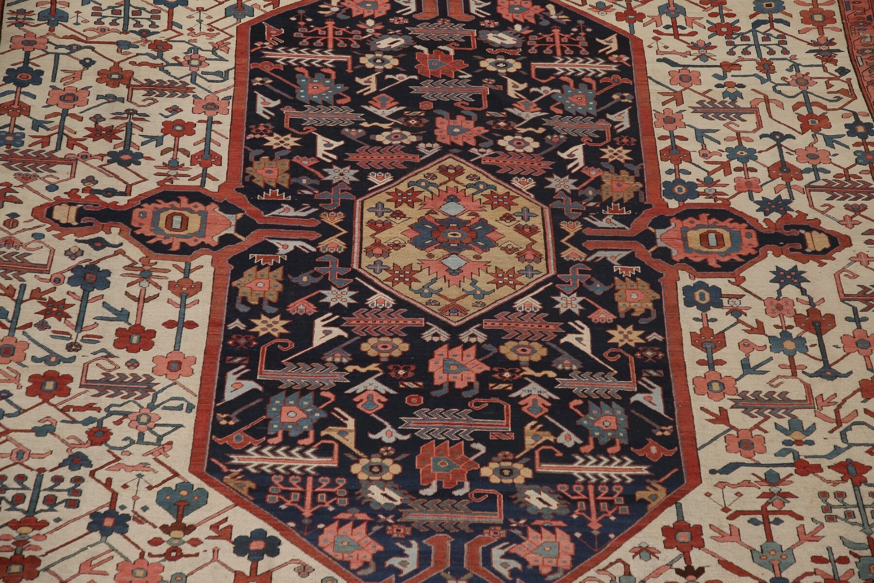 Pre-1900 Masterpiece Vegetable Dye Heriz Serapi Persian Rug 13x19
