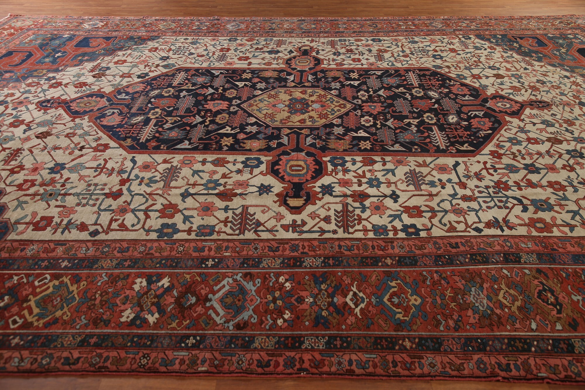 Pre-1900 Masterpiece Vegetable Dye Heriz Serapi Persian Rug 13x19