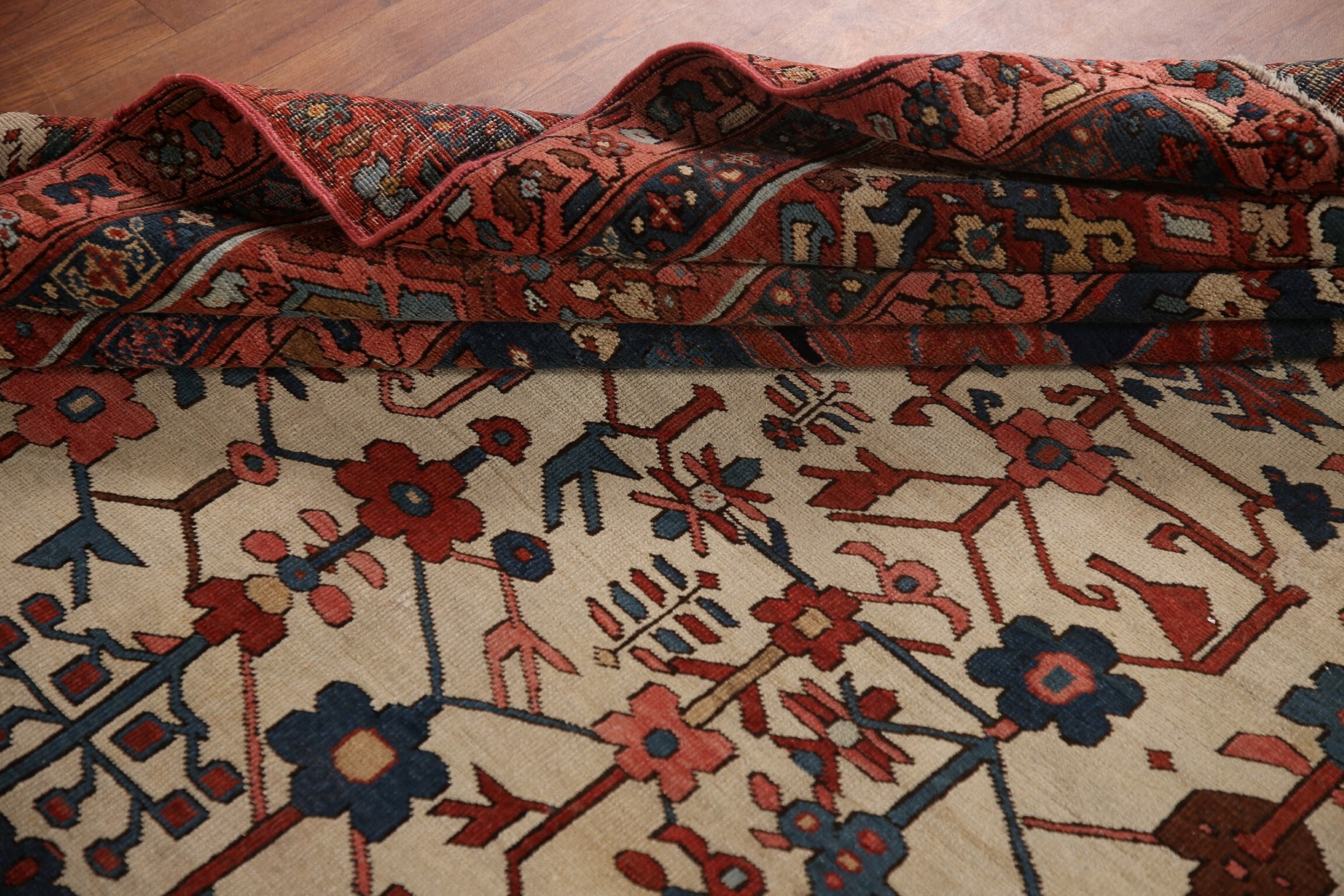 Pre-1900 Masterpiece Vegetable Dye Heriz Serapi Persian Rug 13x19