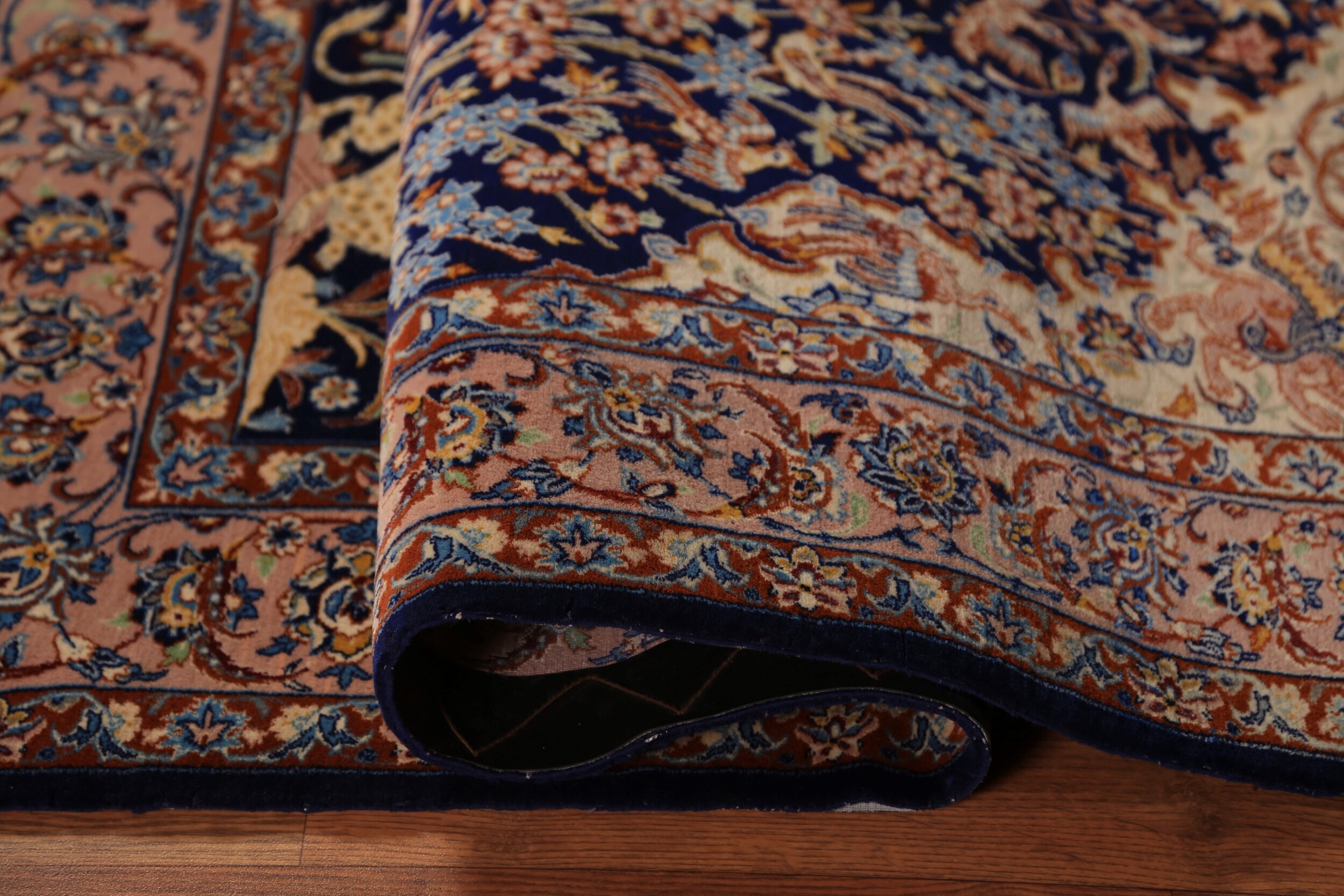 Vegetable Dye Blue Silk Animals Isfahan Persian Rug 3x5