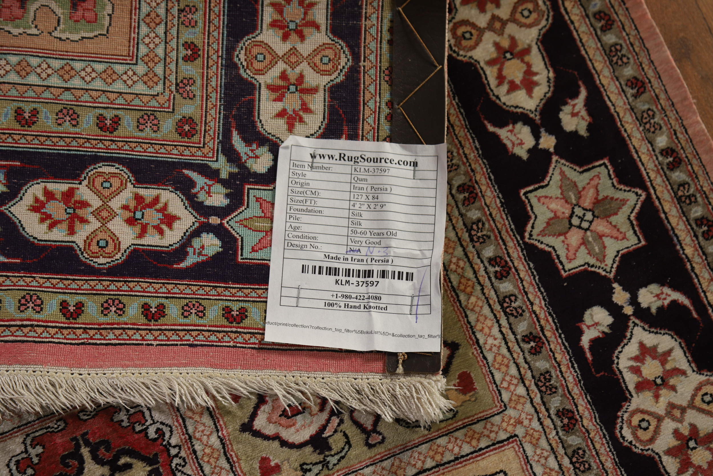 Vegetable Dye Silk Qum Persian Rug 3x4